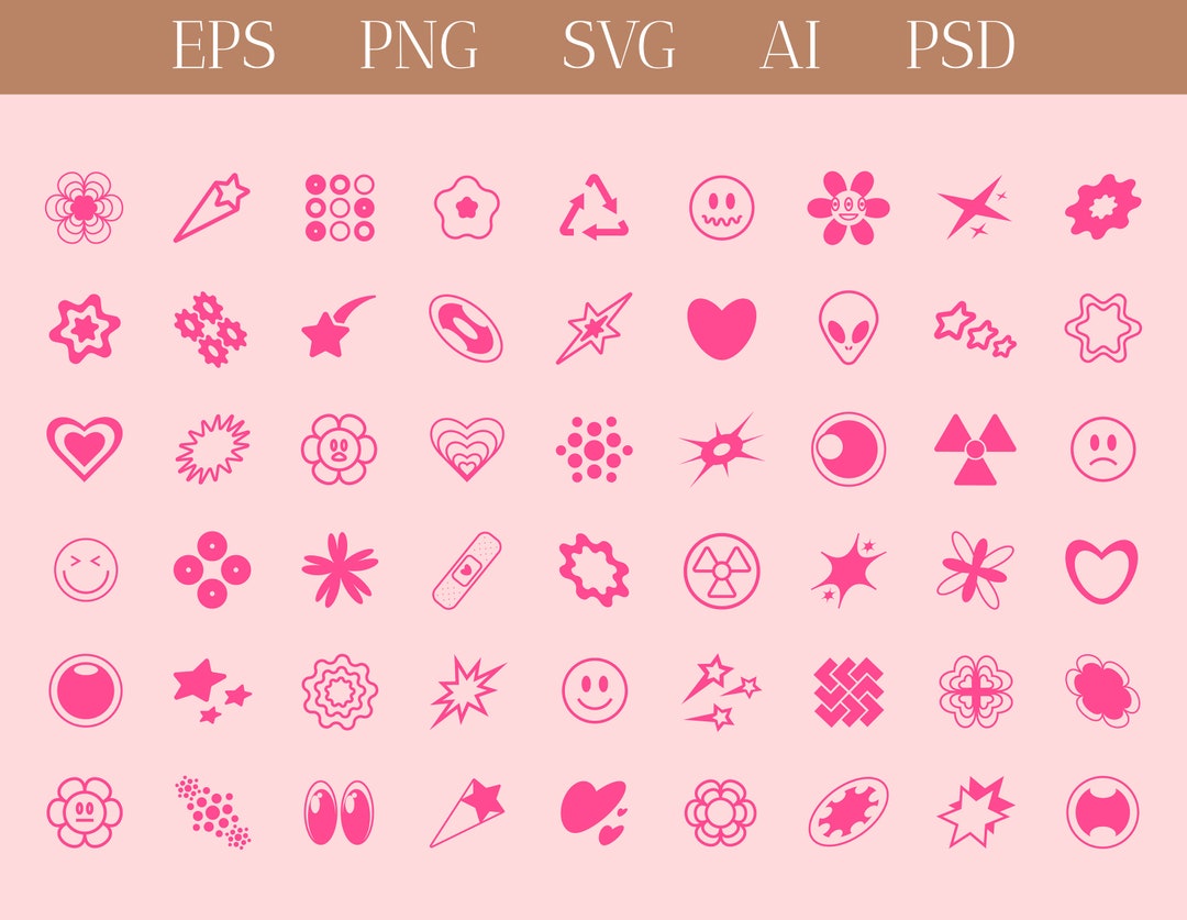 Y2K Aesthetic Vector Icons Bundle Over 54 Vectors for Graphic - Etsy
