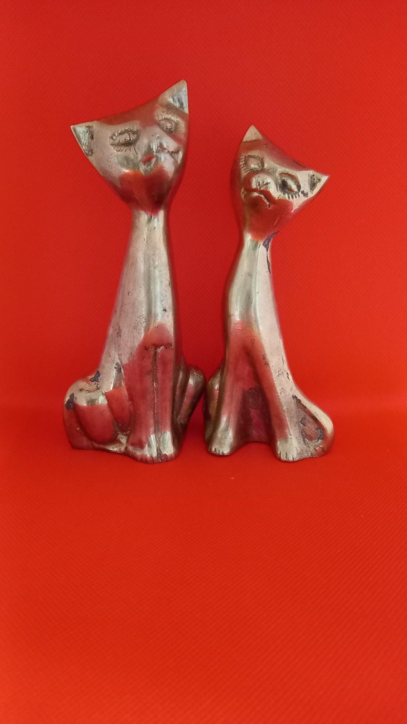 Pair of Vintage Brass Cat Figurines - Etsy
