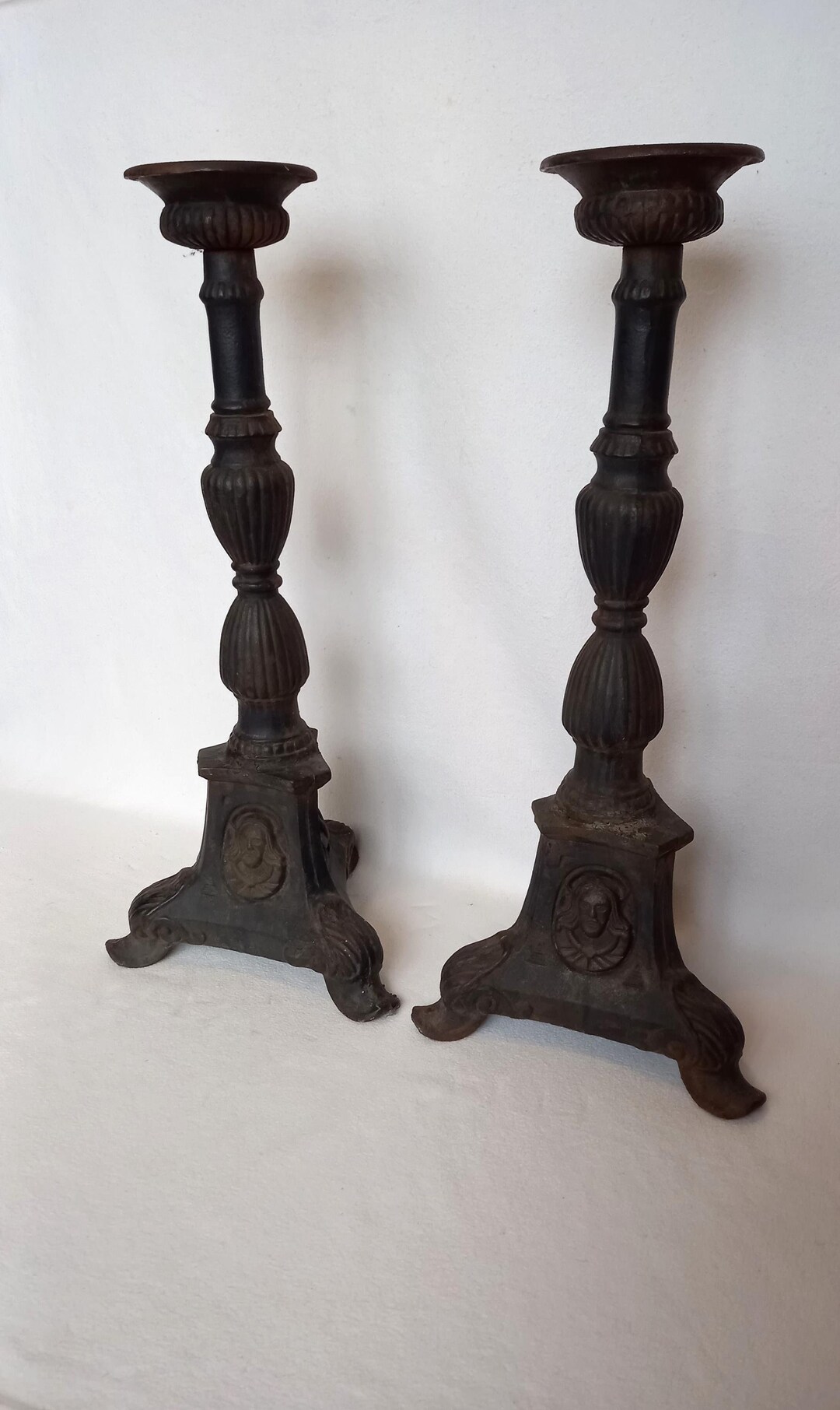 Antique Cast Iron Candlesticks: Ornate Tripod Base, Church Style - Etsy