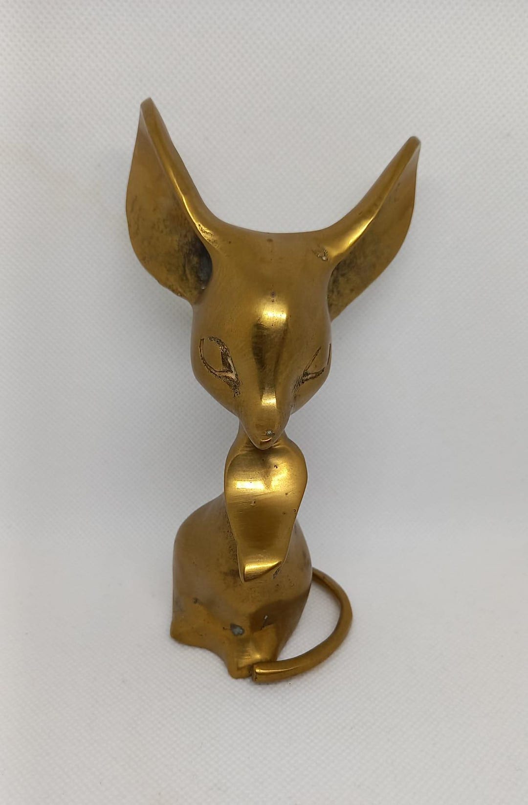 Vintage Solid Brass Mouse Figurine With Big Ears and Curled Tail - Etsy