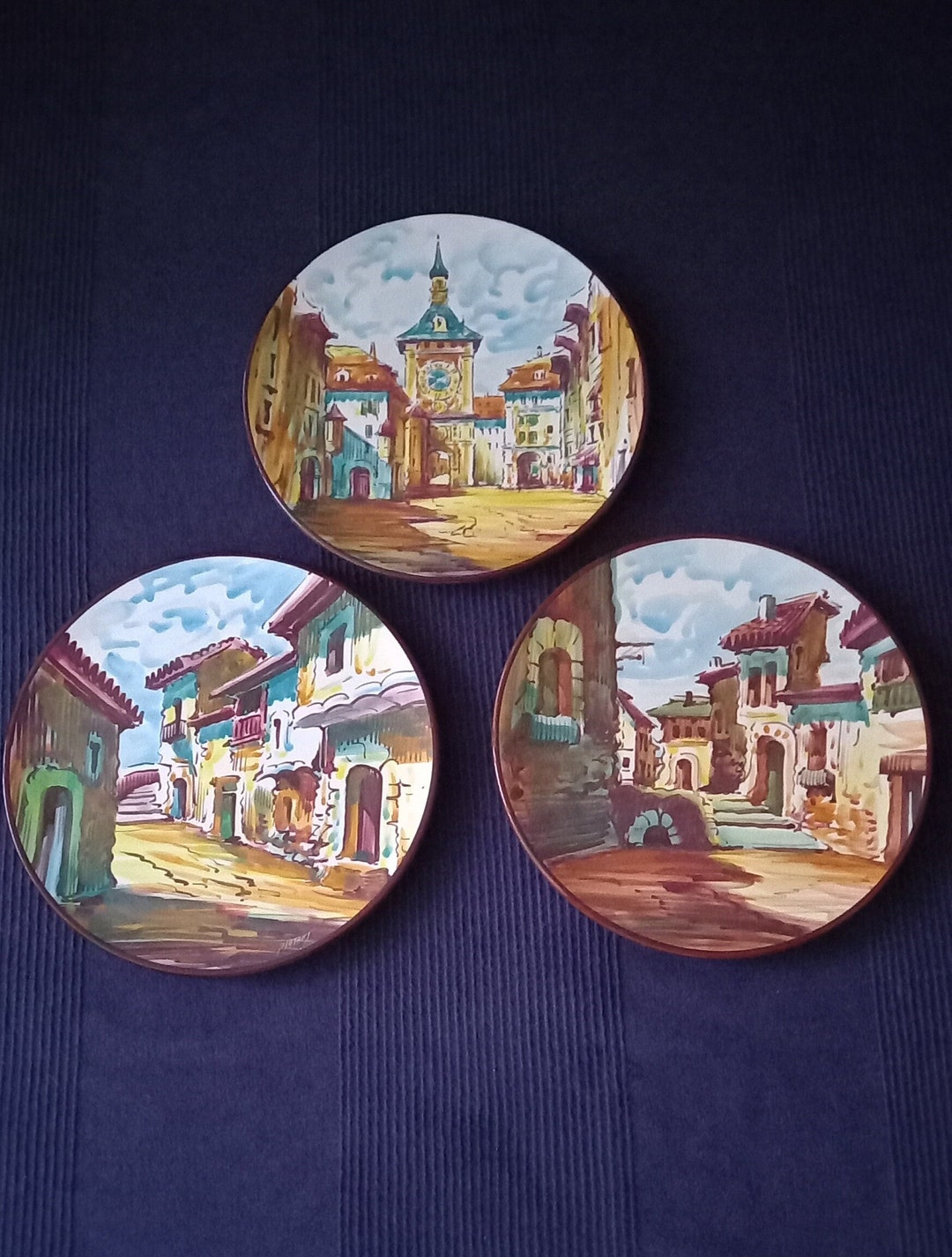 Set of 3 Vintage Spanish Hand-painted Ceramic Wall Plates - Artist ...