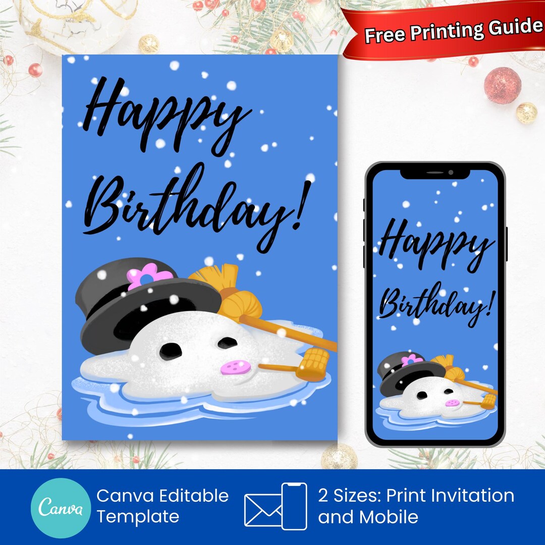 Melted Snowman Birthday Card, Editable Template, Humorous Holiday ...