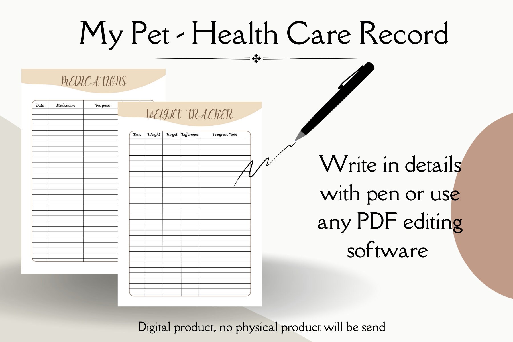 Pet Health Record Printable for Dog or Cat, Ultimate Pet Health Tracker ...
