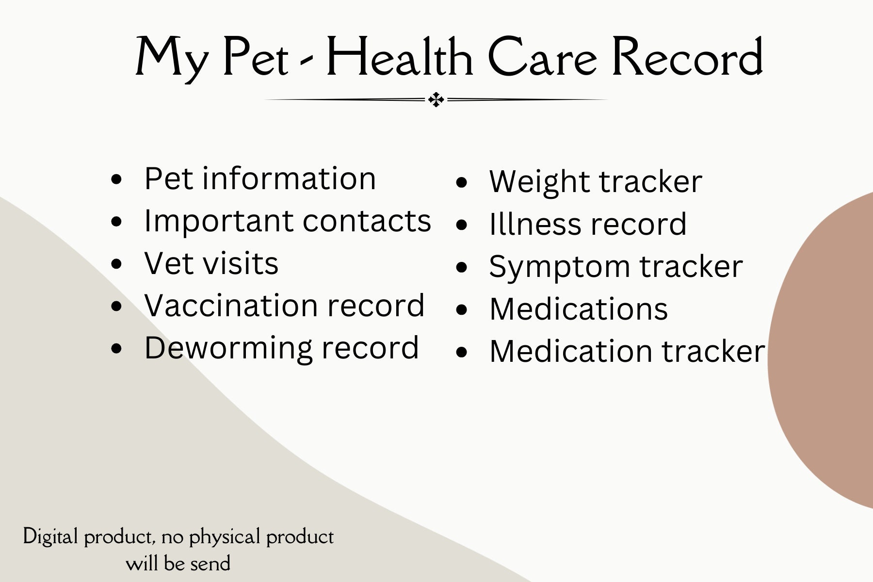 Pet Health Record Printable for Dog or Cat, Ultimate Pet Health Tracker ...