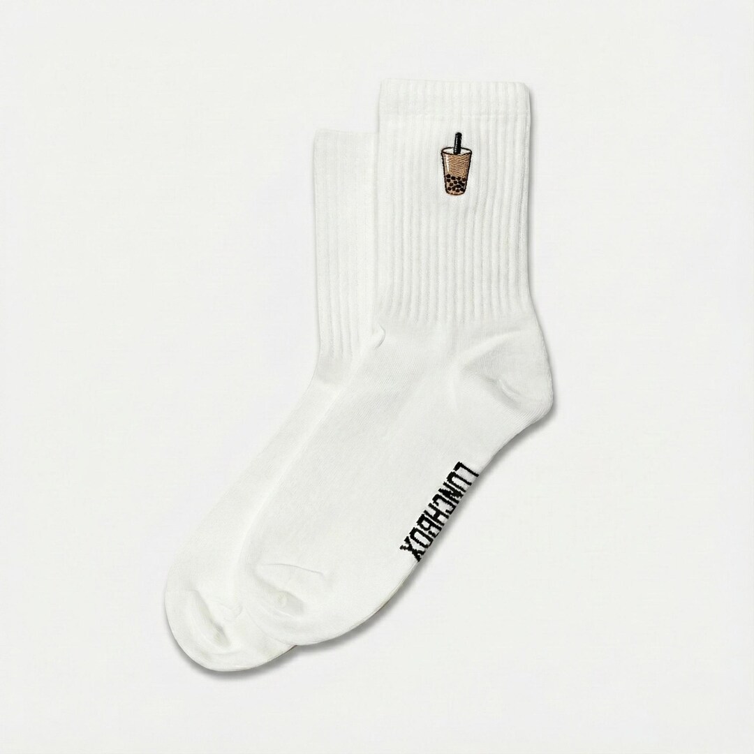 Embroidered Boba Bubble Tea Crew Socks | Gift Fun Socks - Etsy