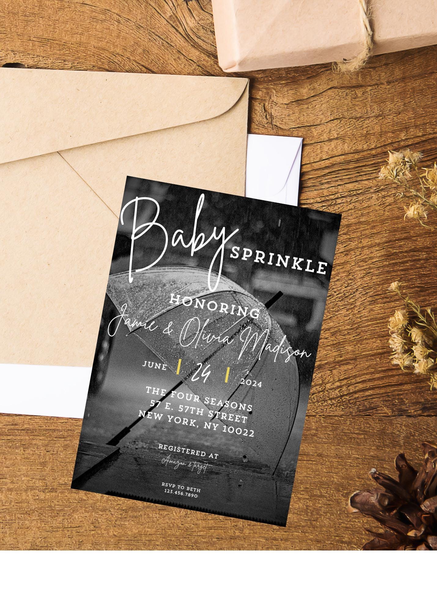 Baby Sprinkle Invitation Editable Canva Template Rain Drops Umbrella ...