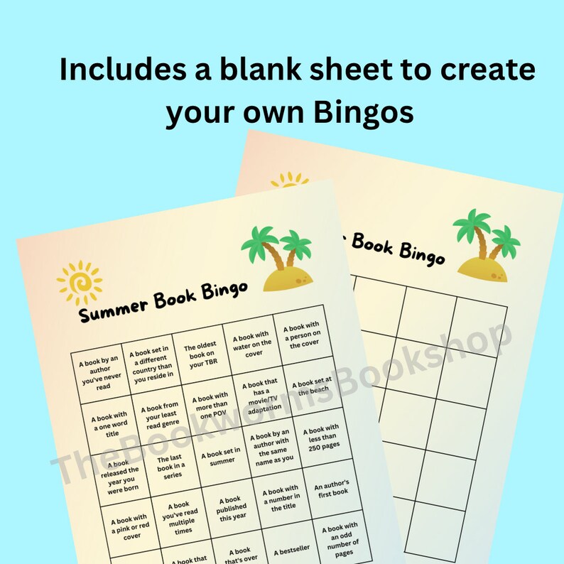 Summer Book Bingo Printable, TBR Game, Reading Prompts - Etsy