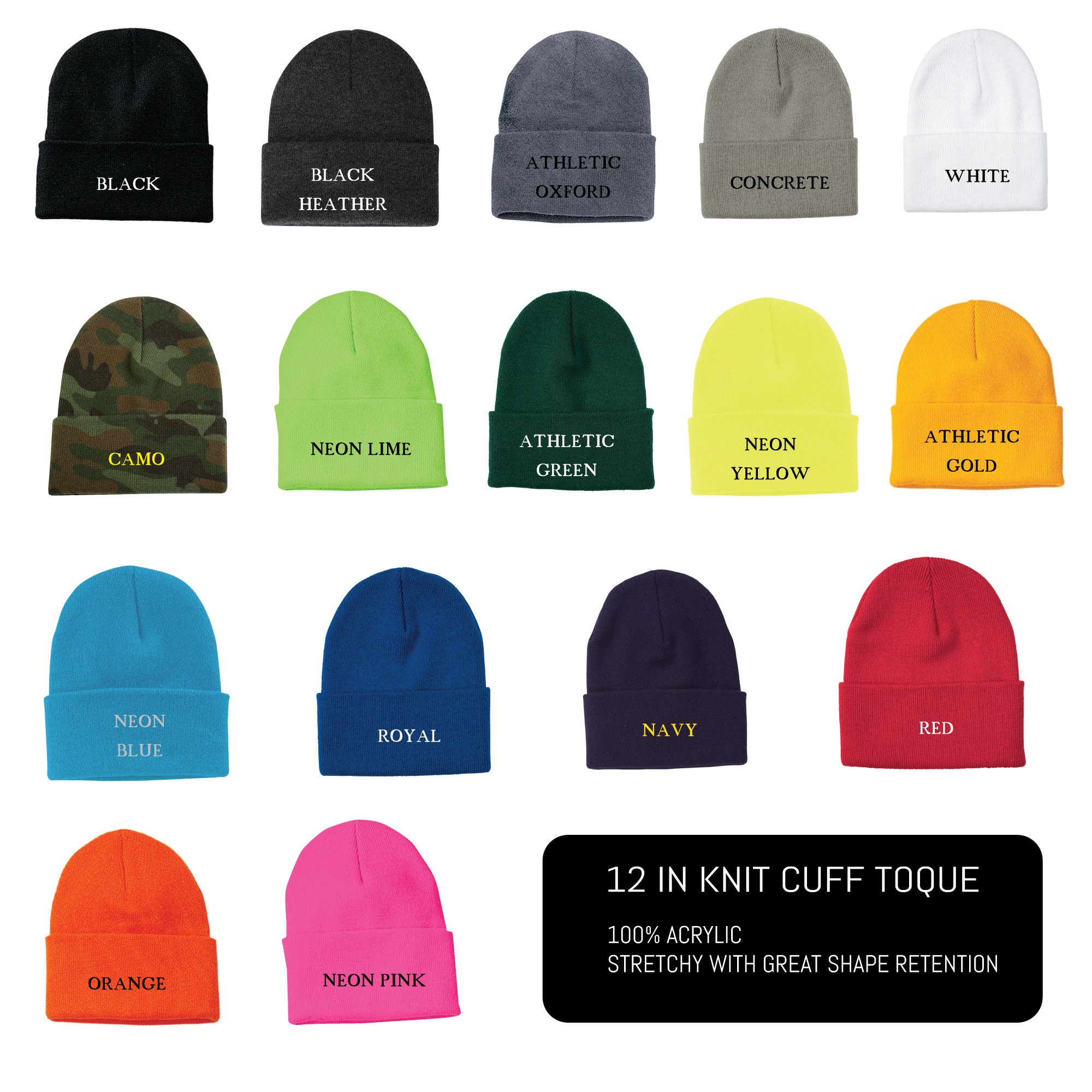 12 Knit Cuff Toque Custom Text Embroidered Name Embroidered Beanie - Etsy