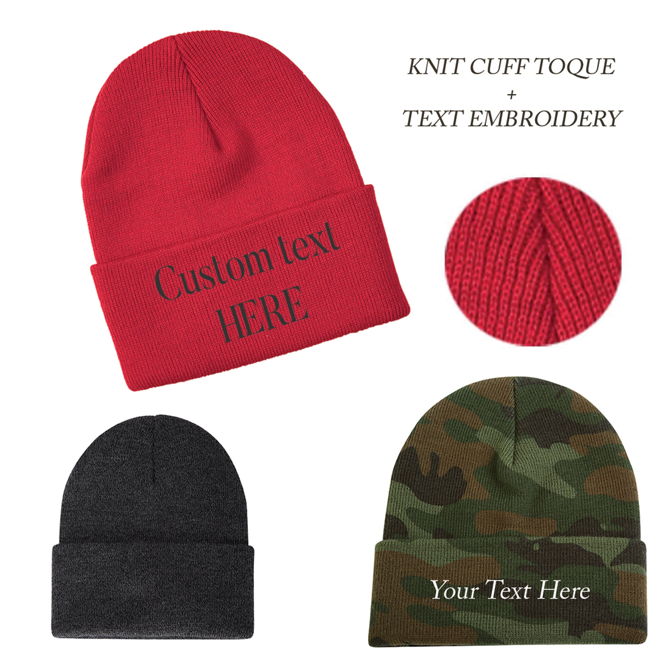 12" Knit Cuff Toque - Custom Text Embroidered - Name Embroidered ...