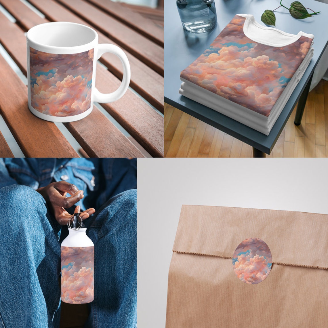 Daydream Clouds Digital Paper, Seamless Pastel Cloud Pattern Instant ...