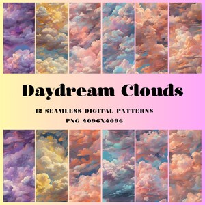 Daydream Clouds Digital Paper, Seamless Pastel Cloud Pattern Instant ...