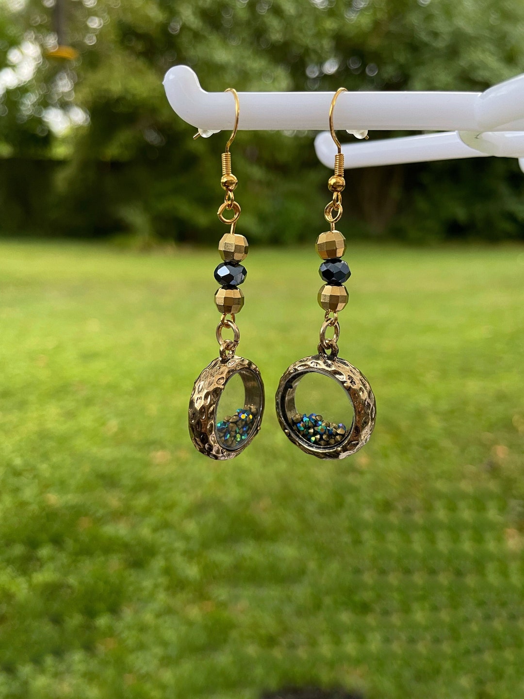 Shaker Earrings, Golden Sparkling Dangle Earrings, Unique Golden Dangle ...