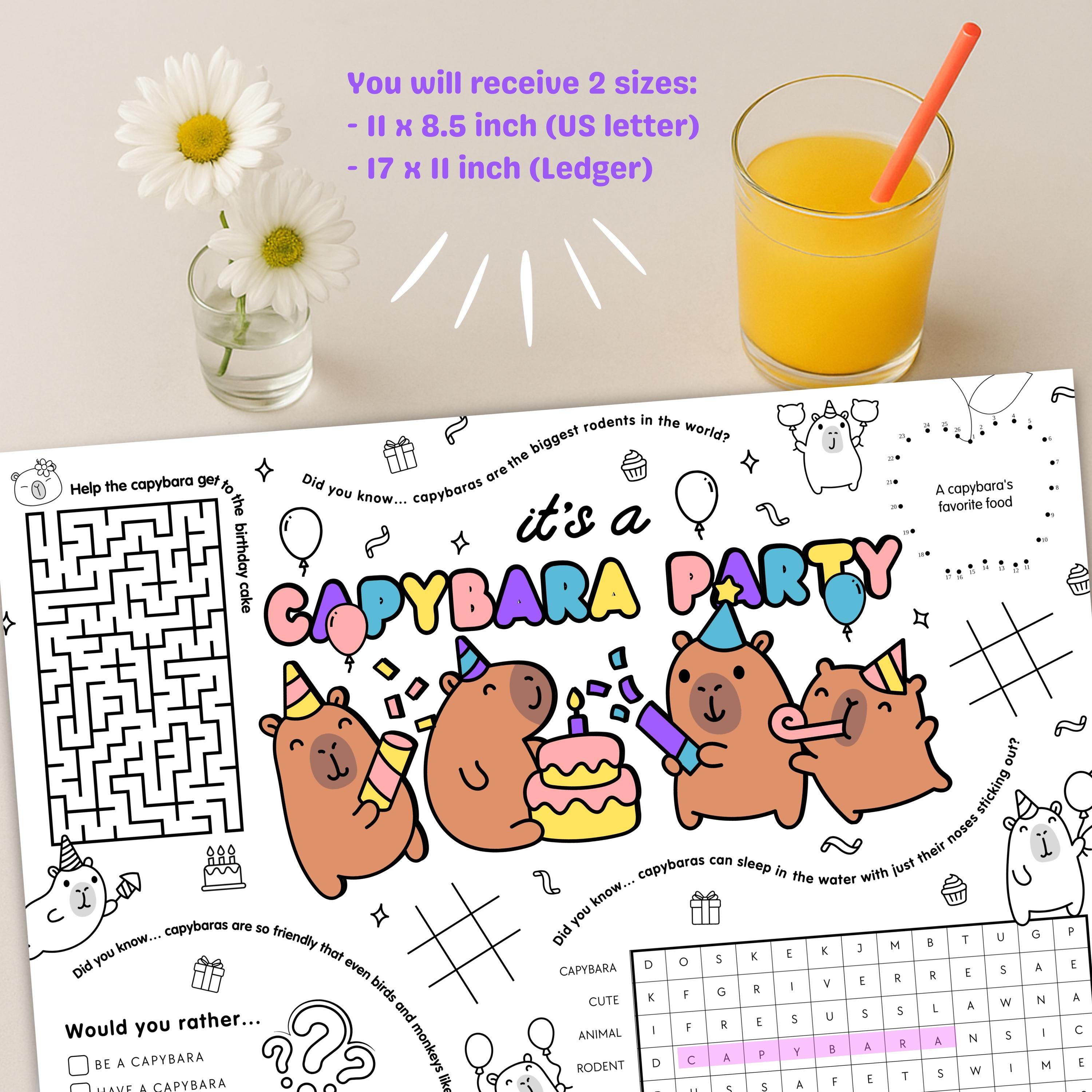 Capybara Activity Placemat: Coloring, Maze, Puzzles (PDF Download) - Etsy