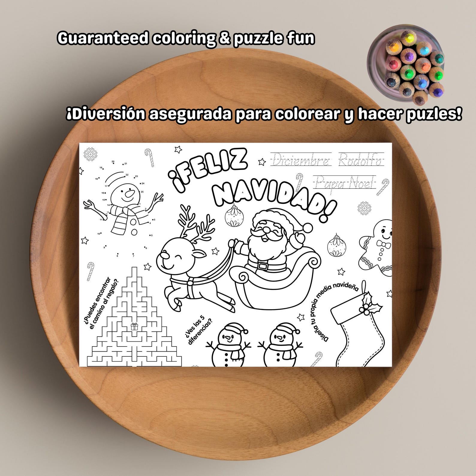 Mantel individual con actividades navideñas en español, dibujos y ...