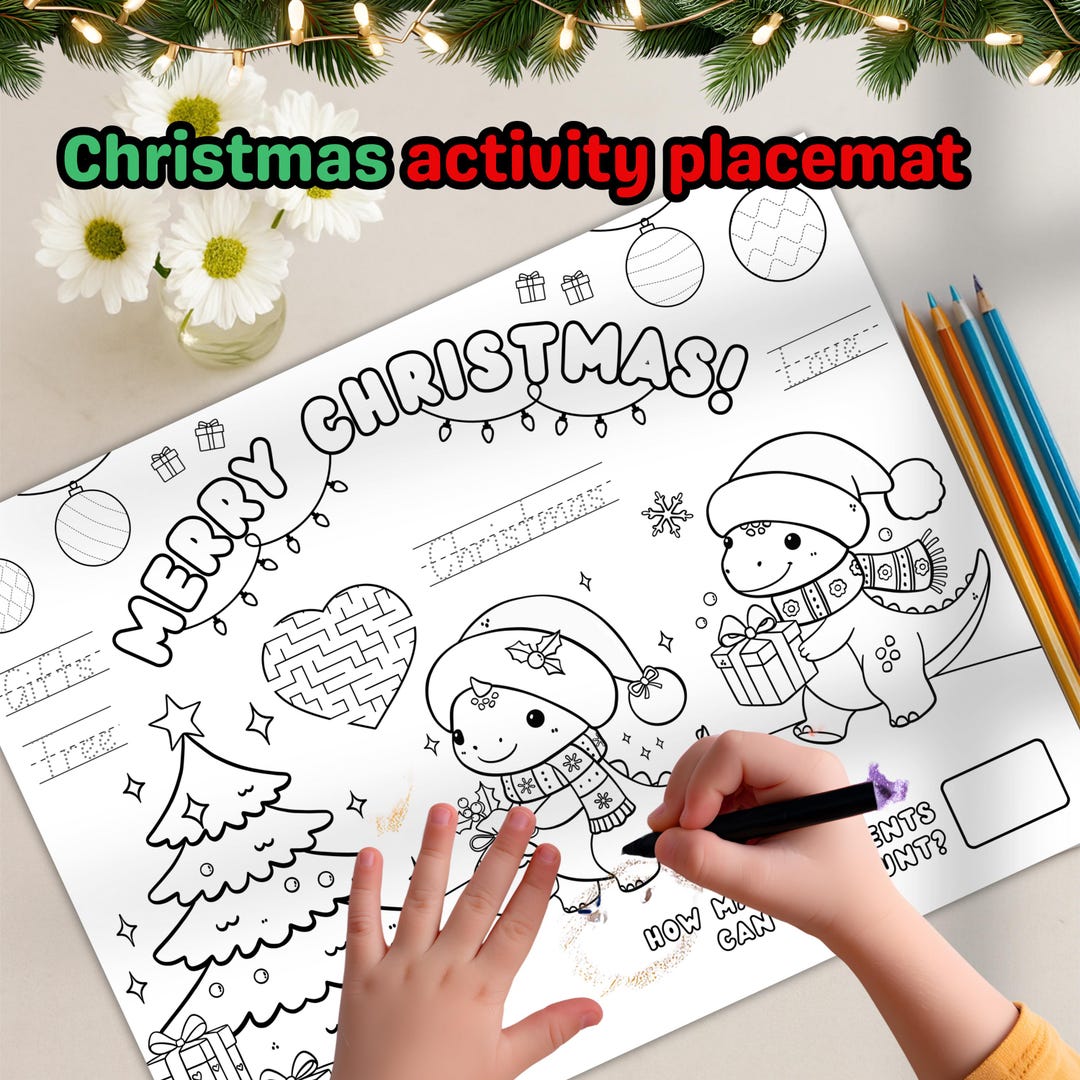 Christmas Activity Placemat, Printable Holiday Page With Little ...