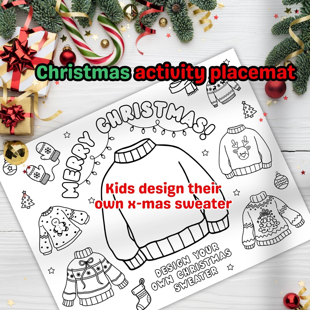 Christmas Activity Placemat, Printable Holiday Page - Kids Design Draw ...