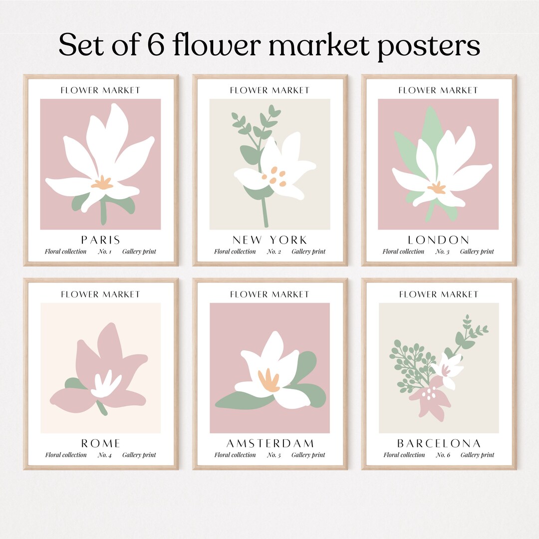 Flower Market Poster Set of 6 Prints Wall Art Flower Market Prints ...