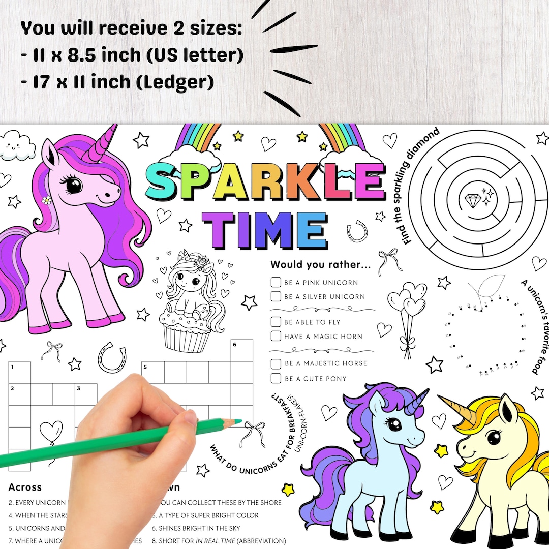 Activity Placemat Unicorns, Kids Activity Sheet, Kids Coloring Page ...