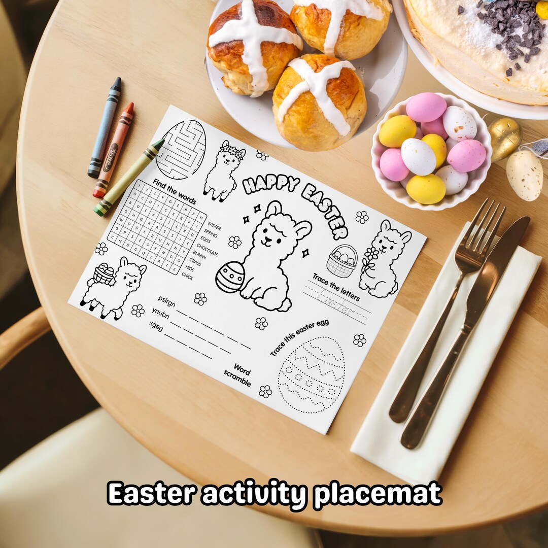 Easter Activity Placemat for Kids | Printable Bunny Coloring Sheet ...