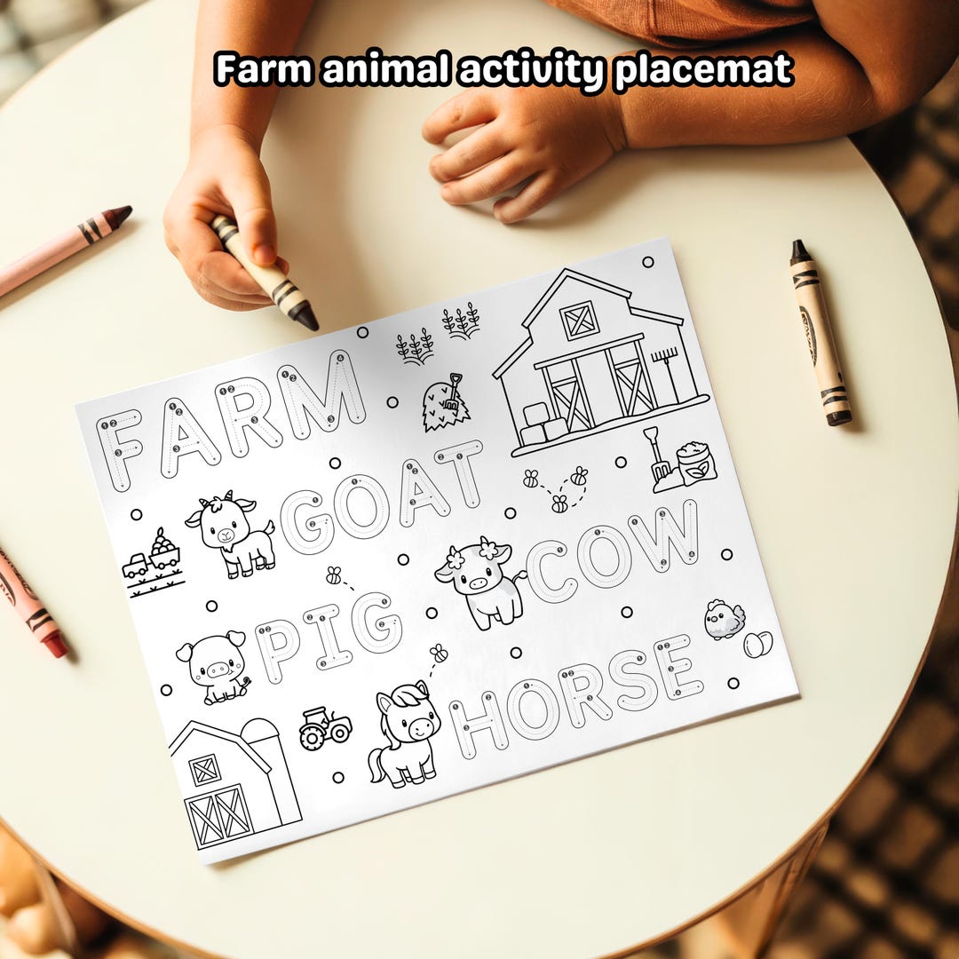 Farm Animals Activity Placemat: Trace, Color & Learn (digital Download ...