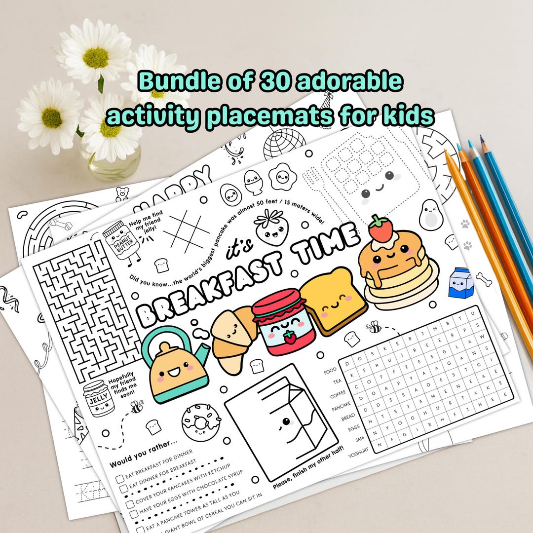 Printable Kids Activity Placemats: Coloring, Puzzles & Games (digital ...