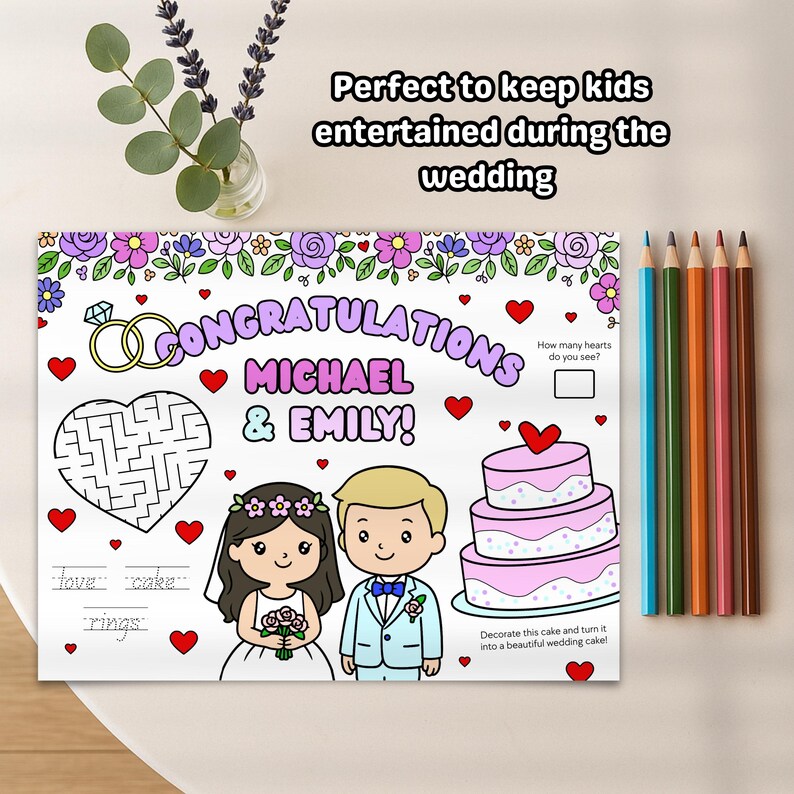 Editable Wedding Activity Placemat, Kids Coloring Page (digital ...