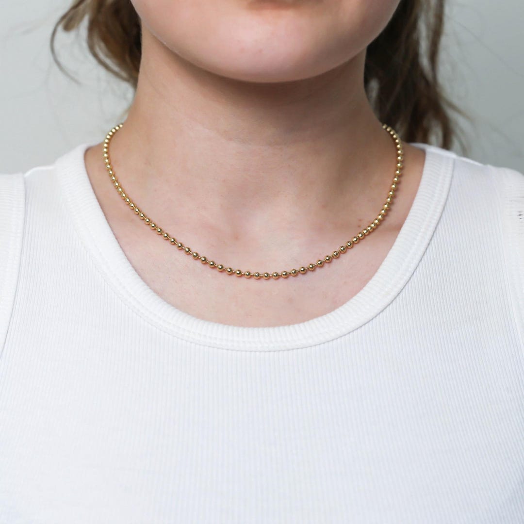 Bold Gold Ball Bead Chain Necklace in 14K Solid Gold | Timeless ...