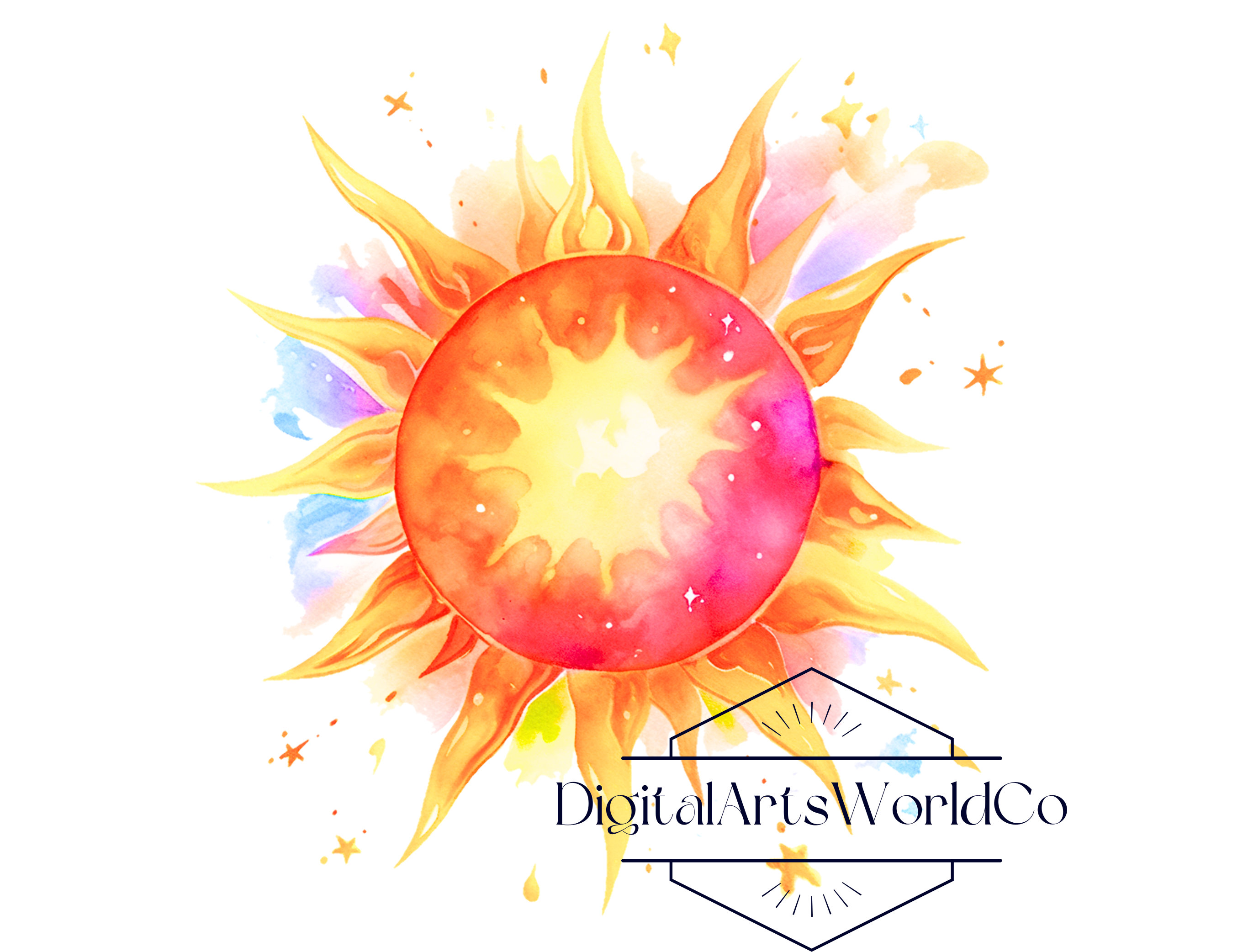 Watercolor Sun Clipart, Digital Sun Clipart, Bright Sun Png, Watercolor ...