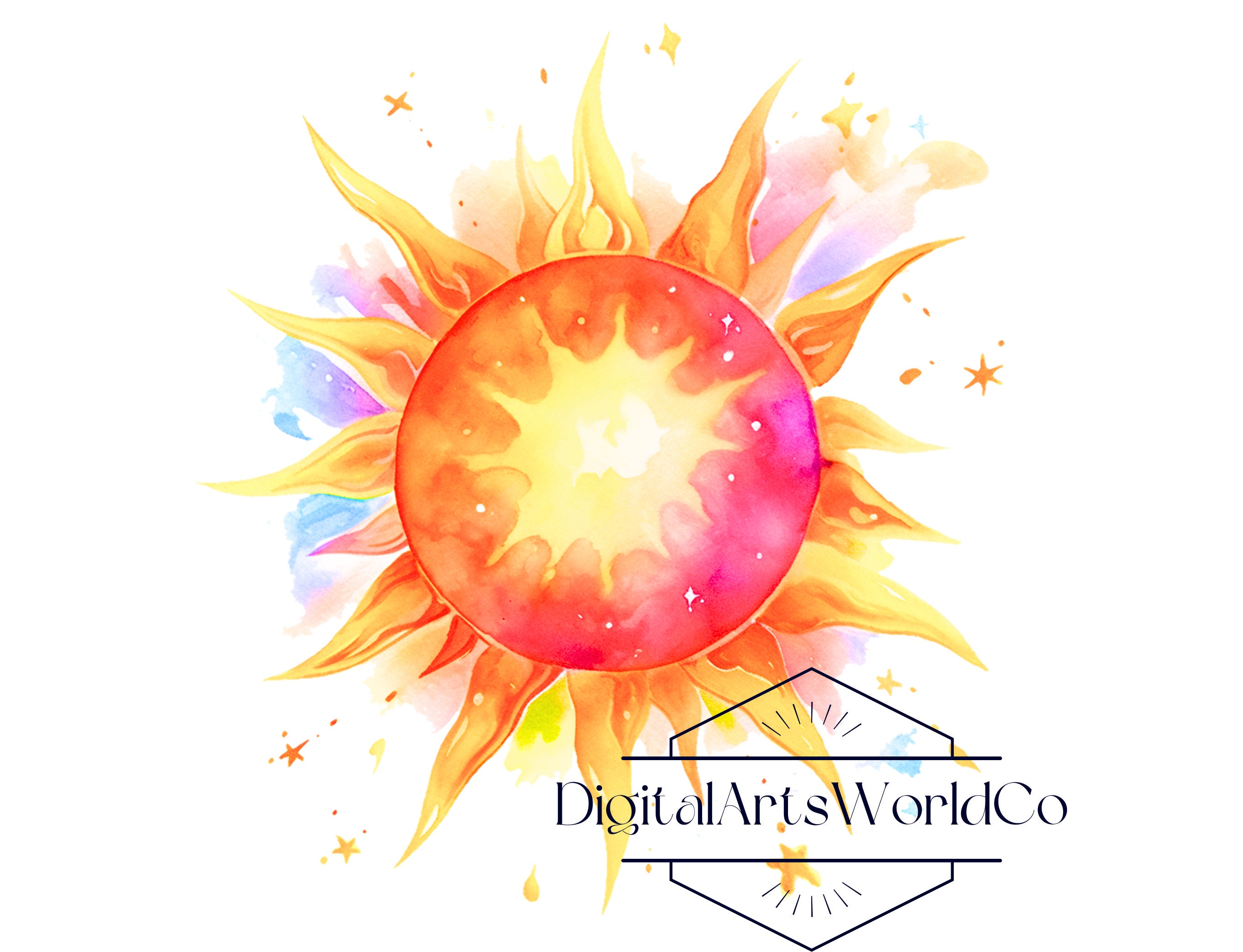 Watercolor Sun Clipart, Digital Sun Clipart, Bright Sun Png, Watercolor ...