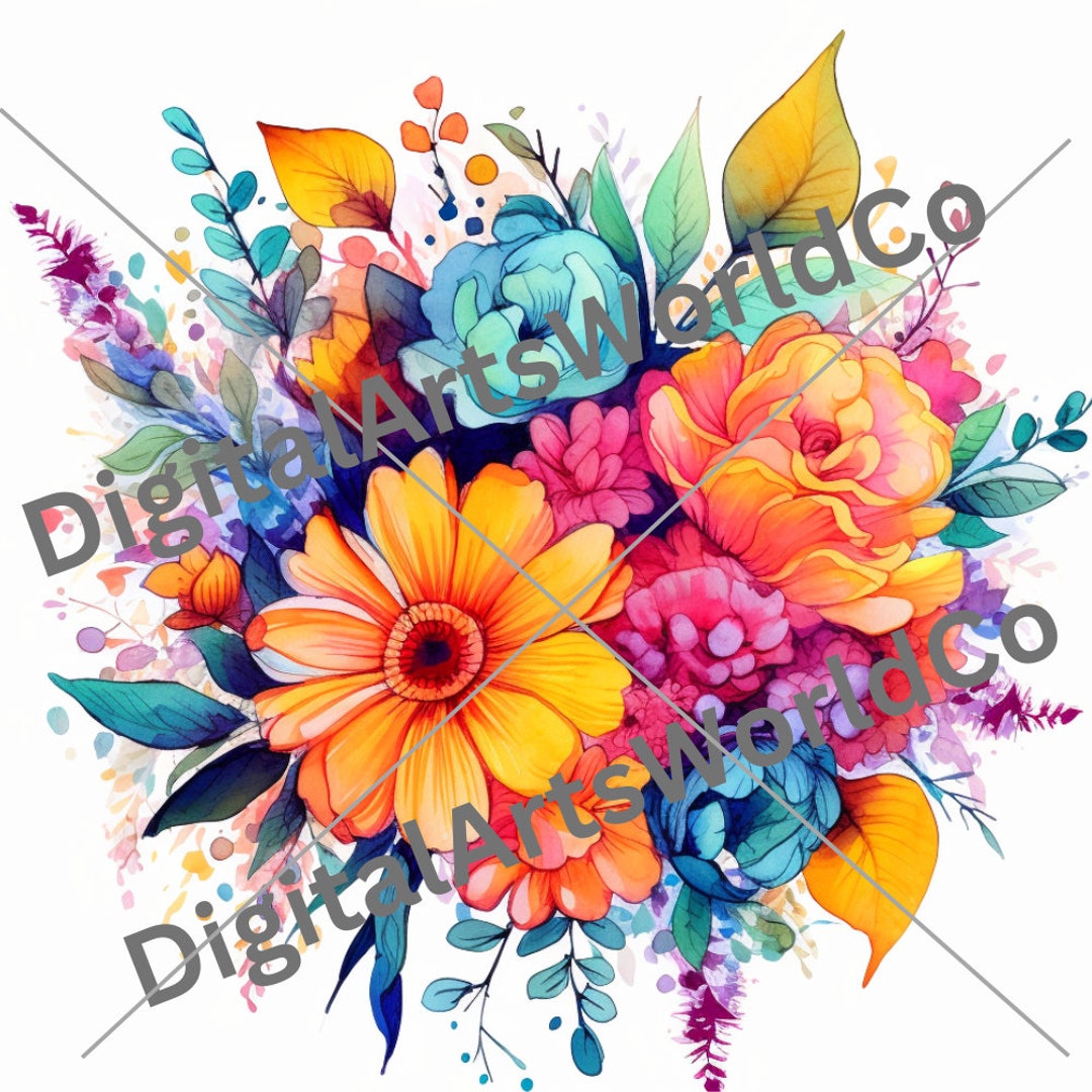 Flowers Png Colorful Flowers Clipart Flowers Clipart Digital - Etsy