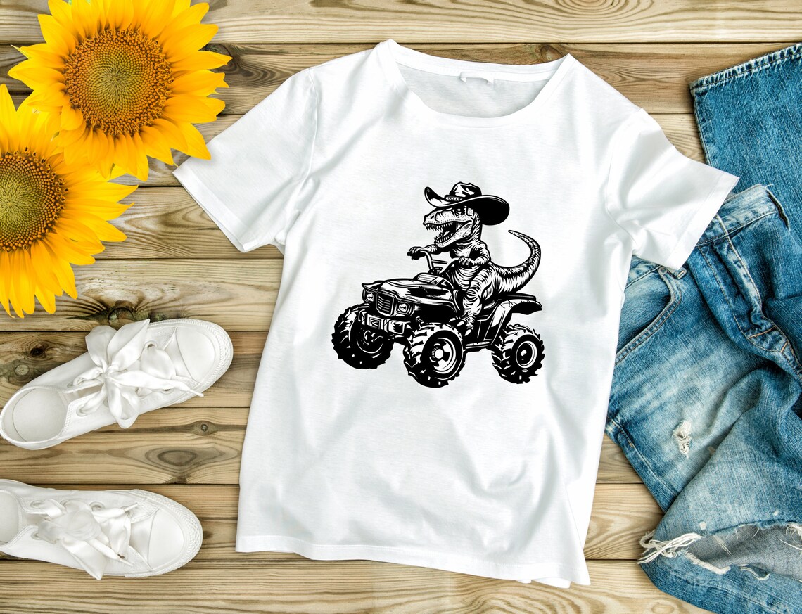 T Rex Riding ATV, Svg, Dinosaur Clipart Silhouette, T Rex Clipart, Cut ...