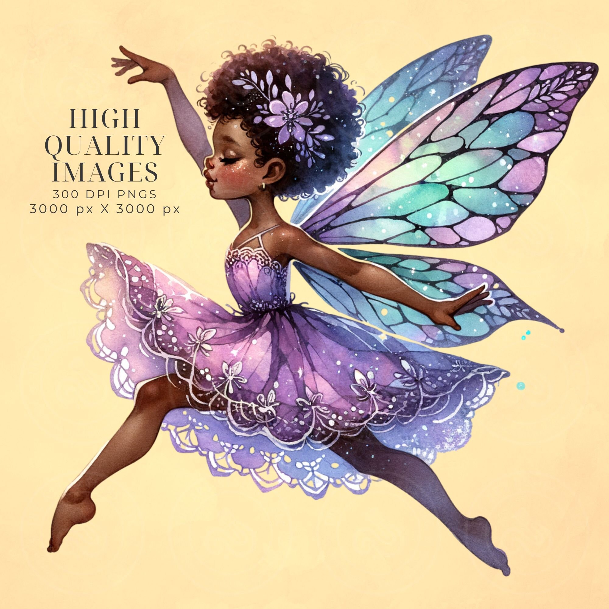 African American Fairy Clipart Whimsical Watercolor Fairy Ebony Orchid ...