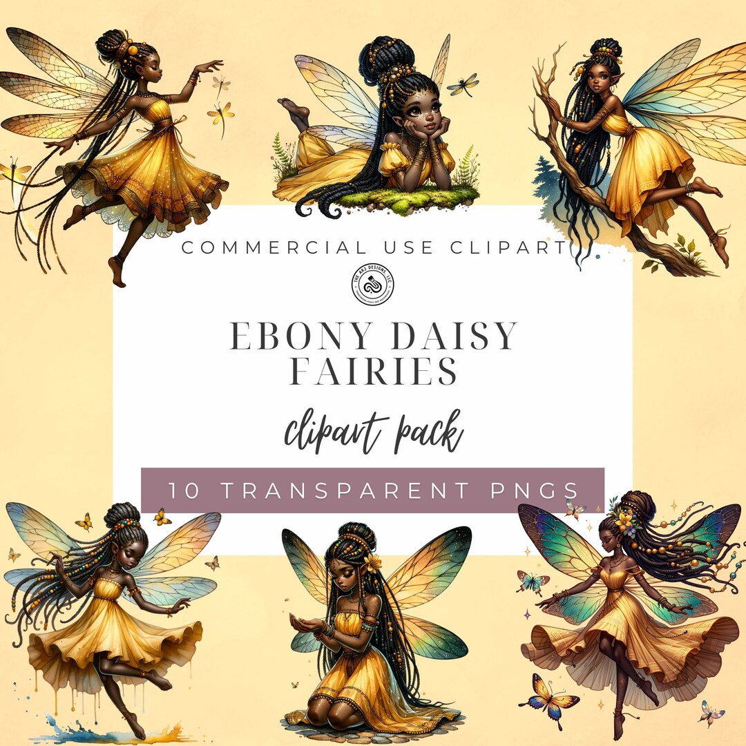 African American Fairy Clipart Whimsical Watercolor Fairy Summer Daisy ...