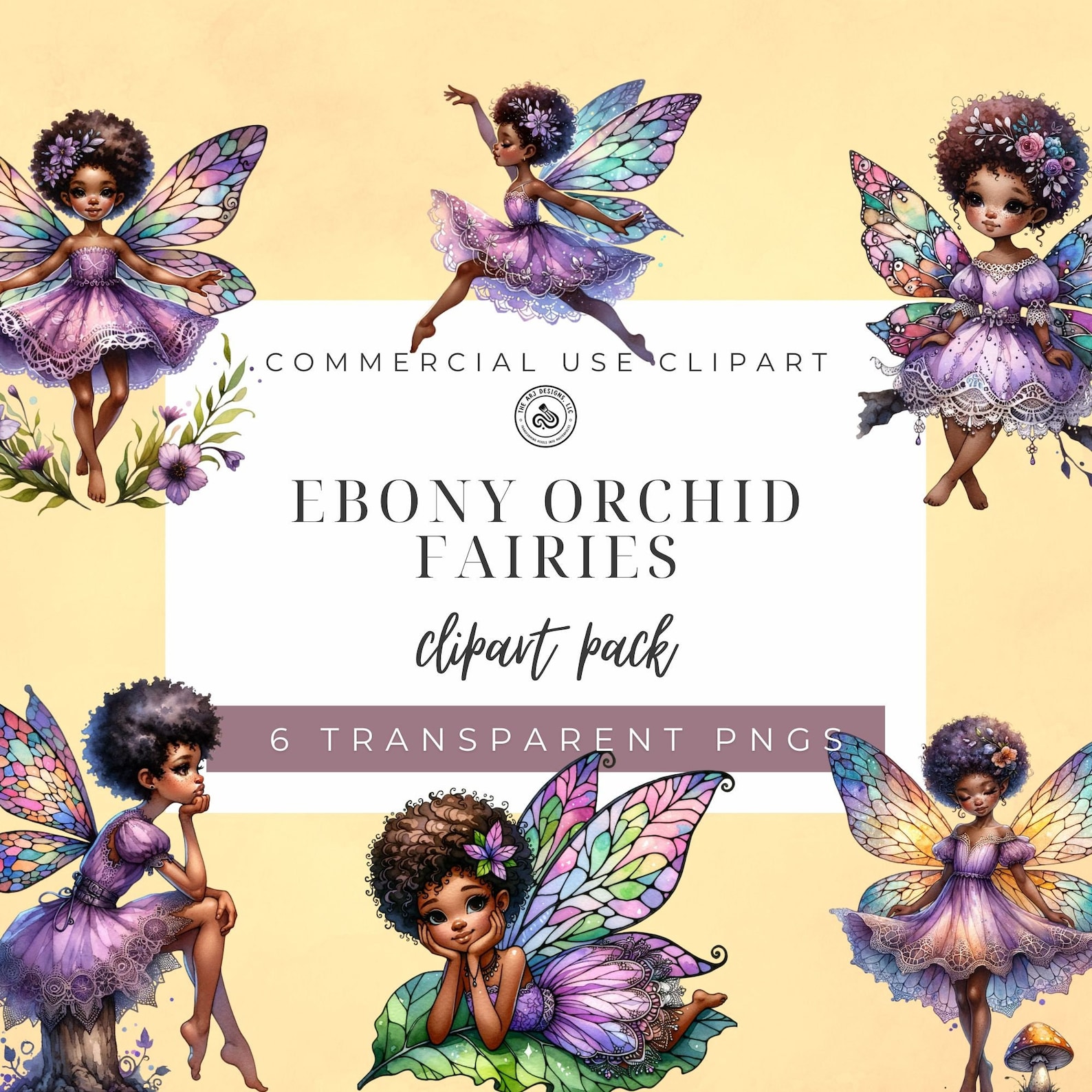 African American Fairy Clipart Whimsical Watercolor Fairy Ebony Orchid ...