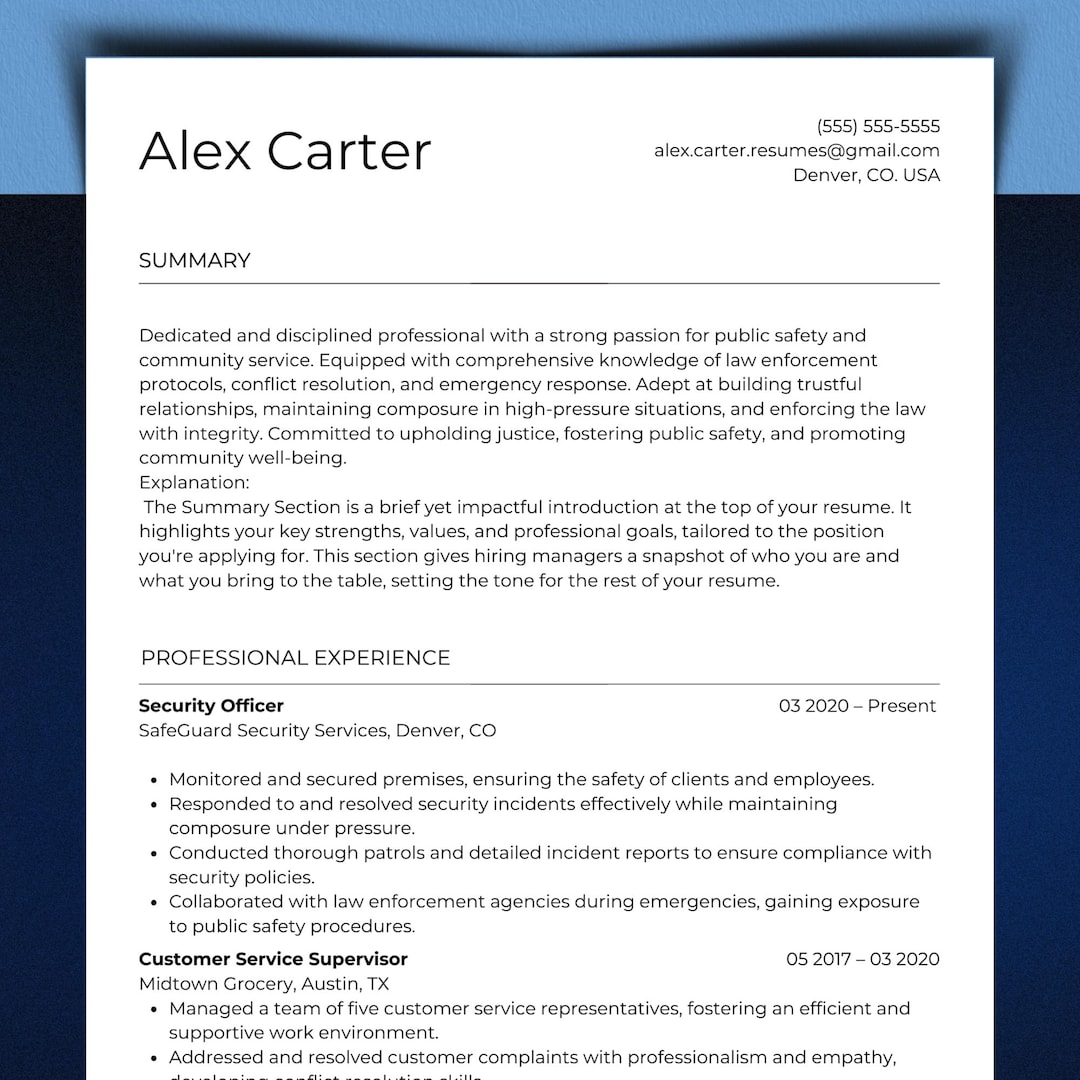 Law Enforcement Resume Template | Ats-friendly| Fully Editable for ...