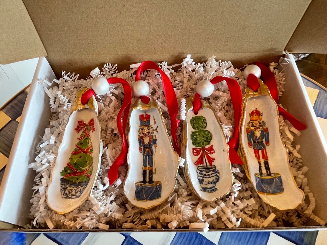 Decoupage Oyster Shell Ornament, Topiary, Nutcracker, Christmas ...