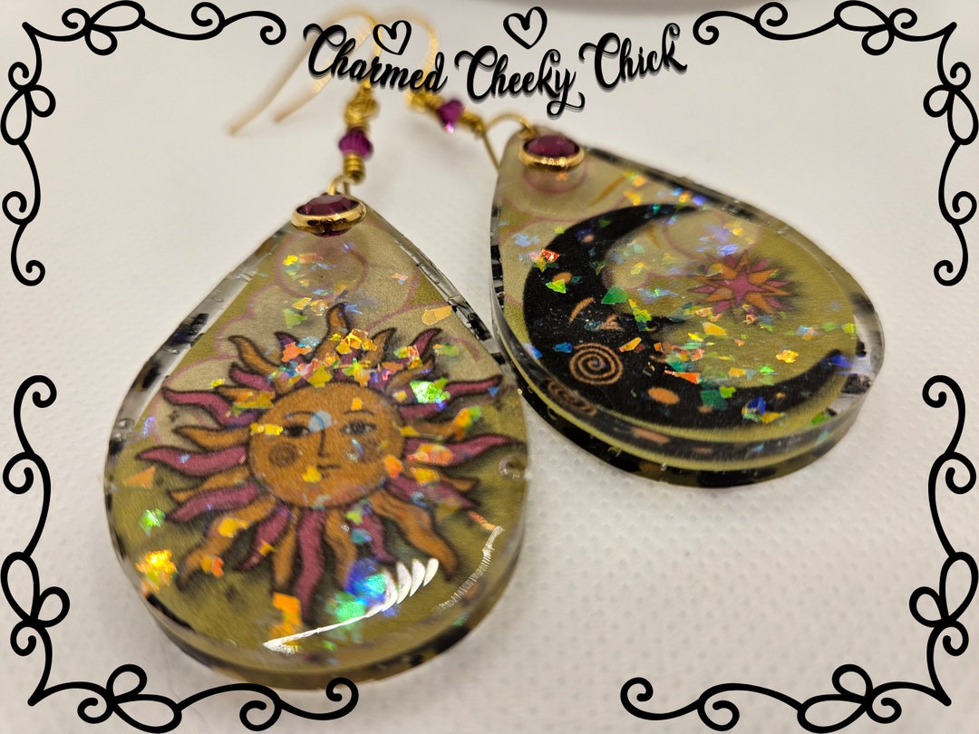 Mystical Fantasy Sun Moon Sparkle Resin and Crystal Earrings - Etsy