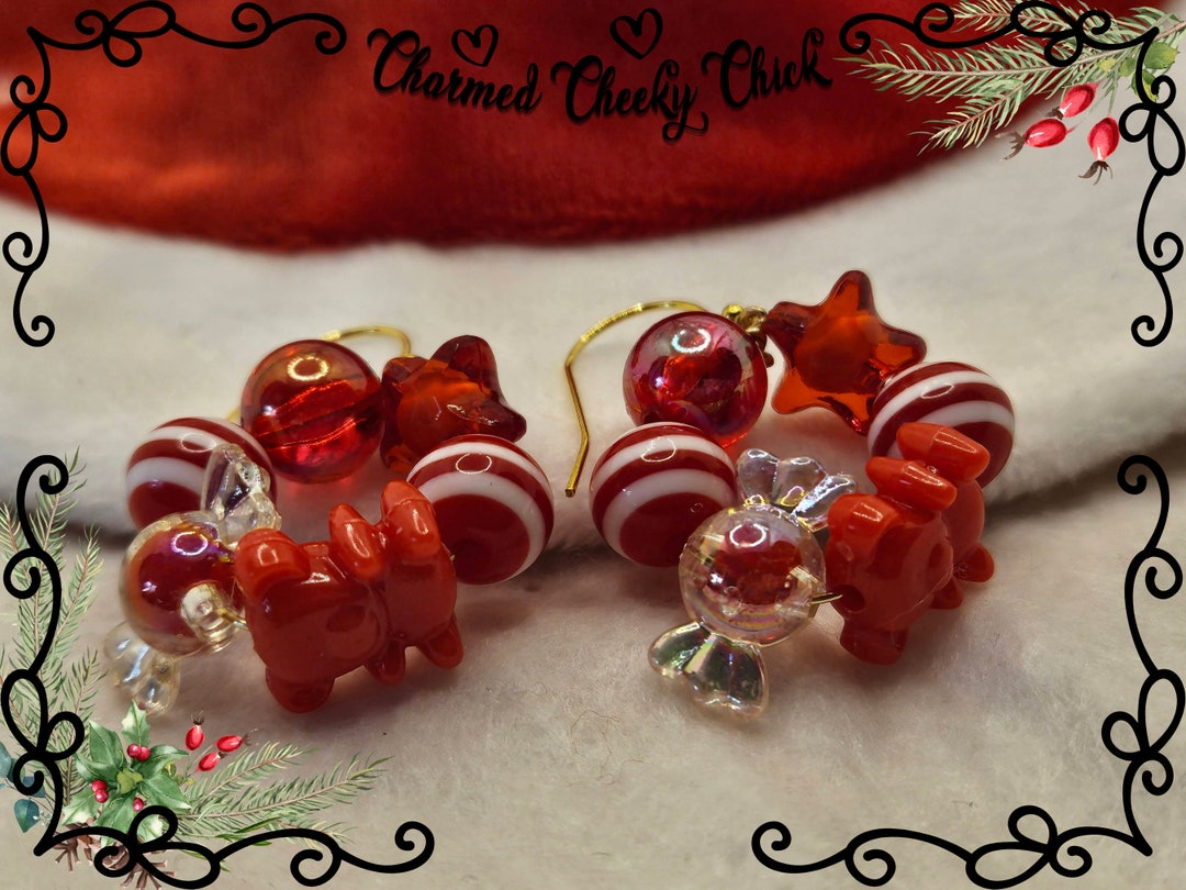 Whimsical Red Teddy Bear Christmas Loop Dangle Earrings - Etsy