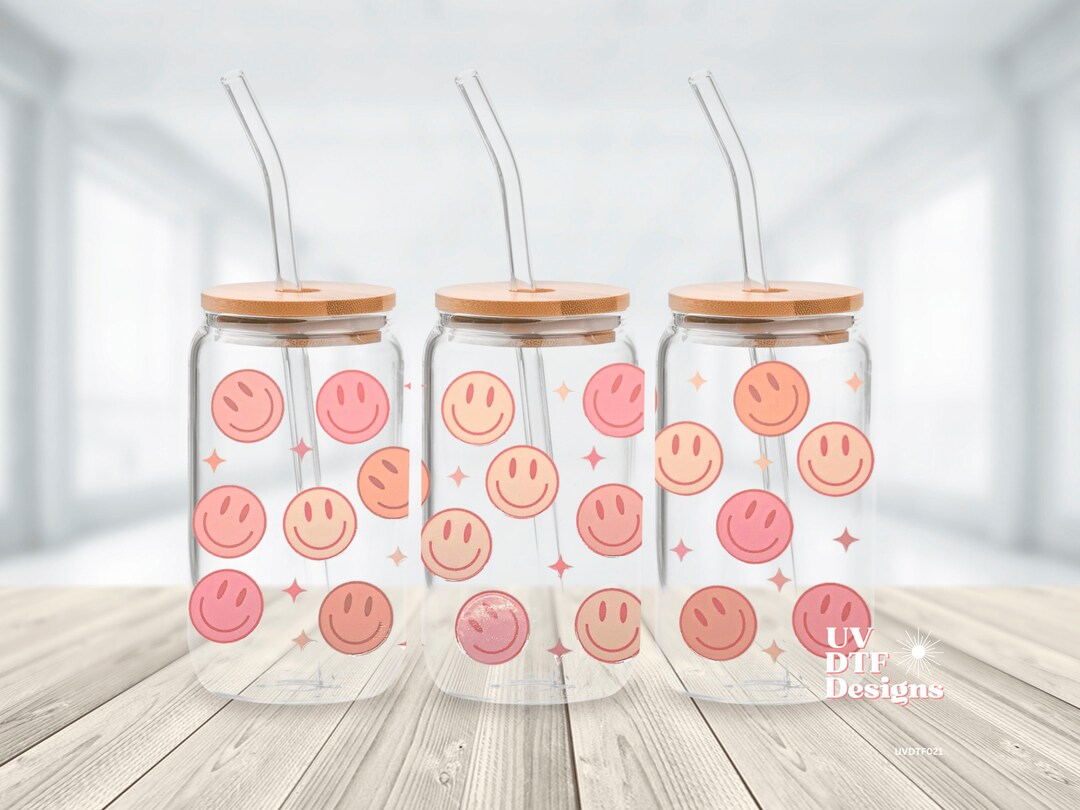 Smiles All Around 16oz UV DTF Glass Can Wrap Uv Dtf Transfer VSCO ...