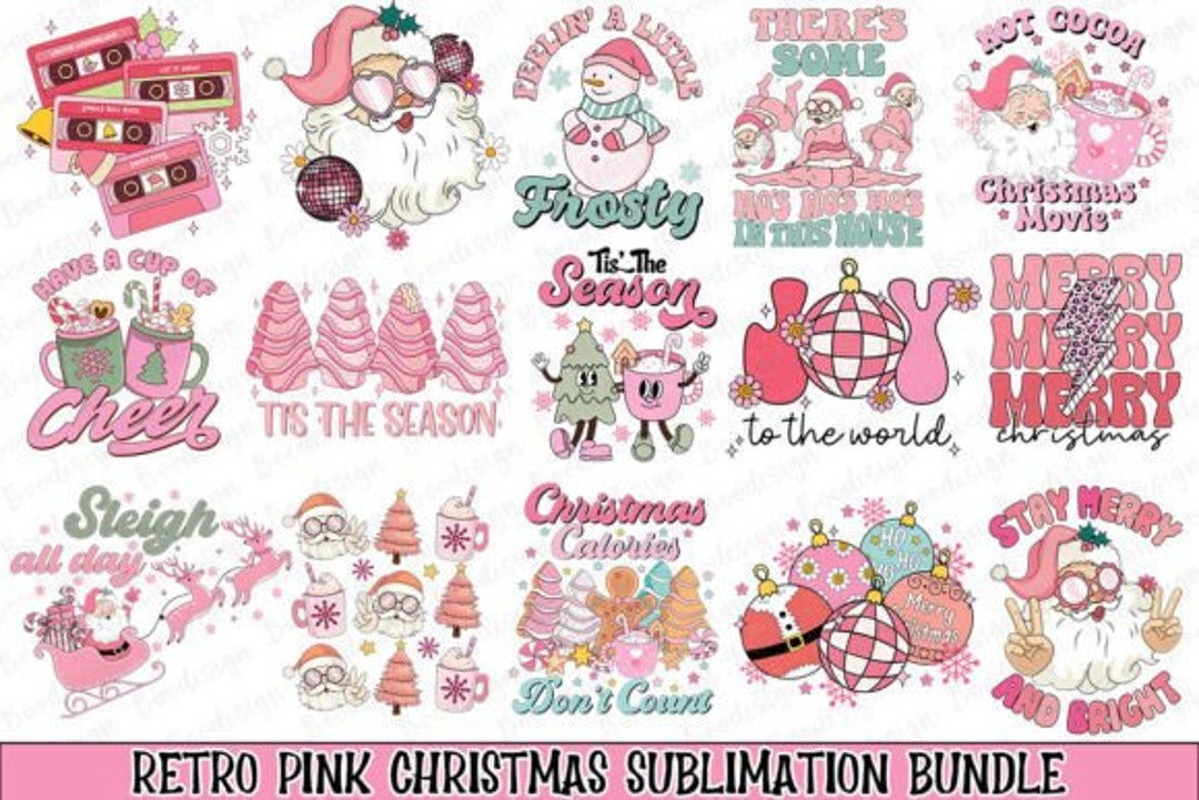 Pink Retro Christmas Bundle, PNG, Instant Download - Etsy