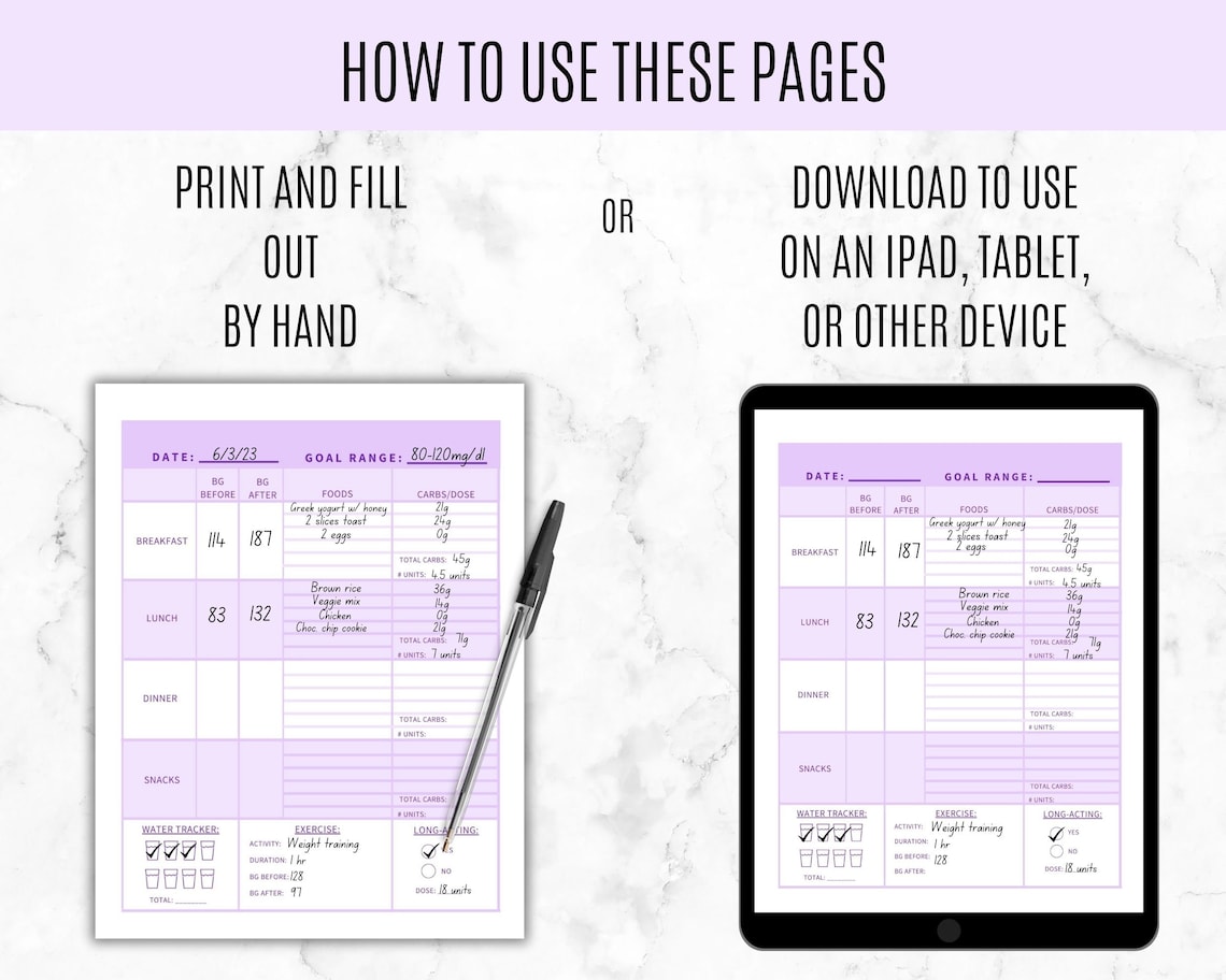 Digital Diabetic Journal, Printable Blood Sugar Tracker, Type 1 ...