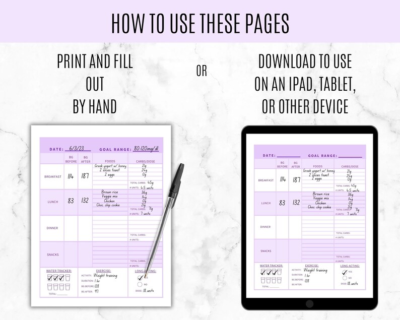 Digital Diabetic Journal, Printable Blood Sugar Tracker, Type 1 ...