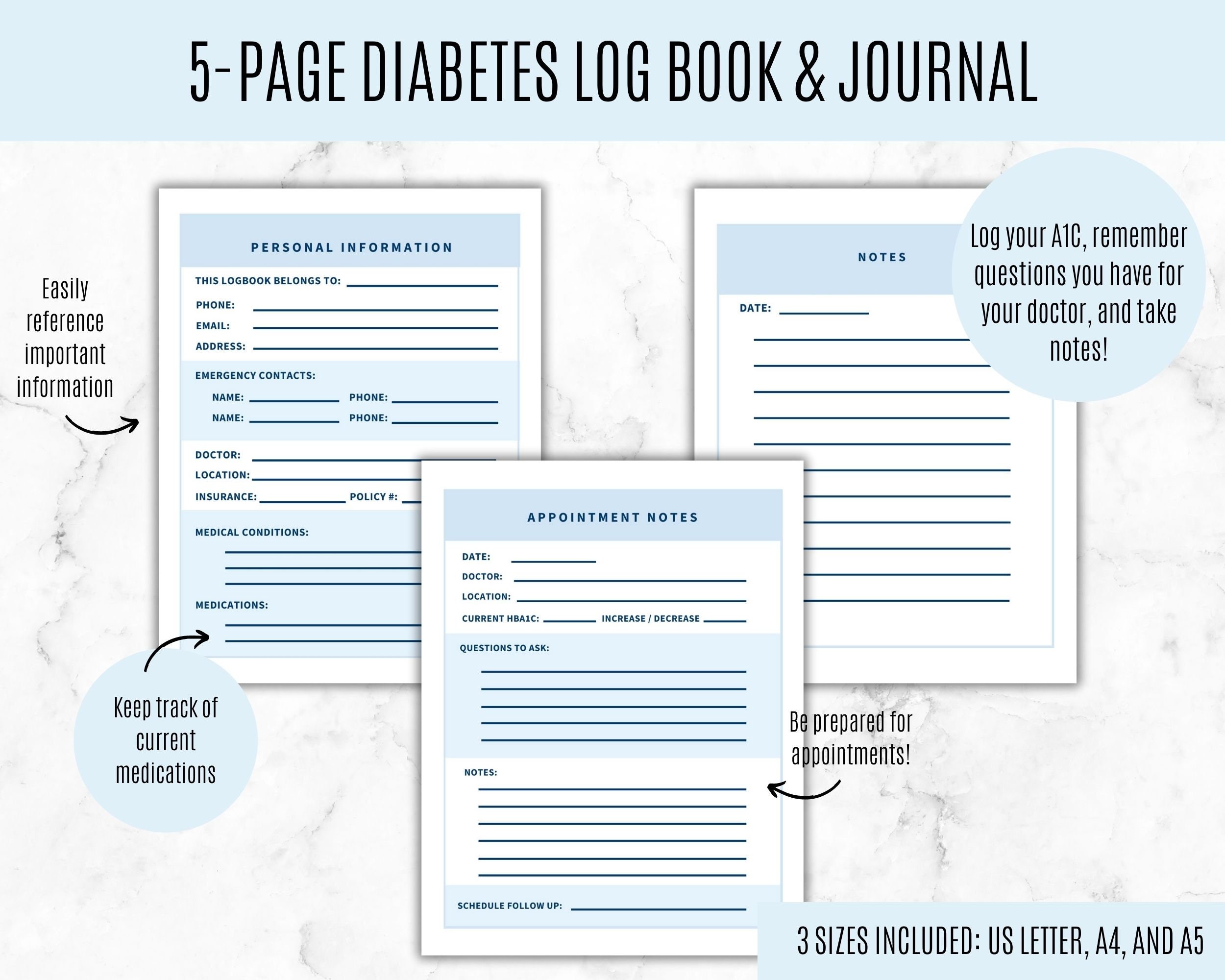 Digital Diabetic Journal Printable Blood Sugar Tracker Type - Etsy
