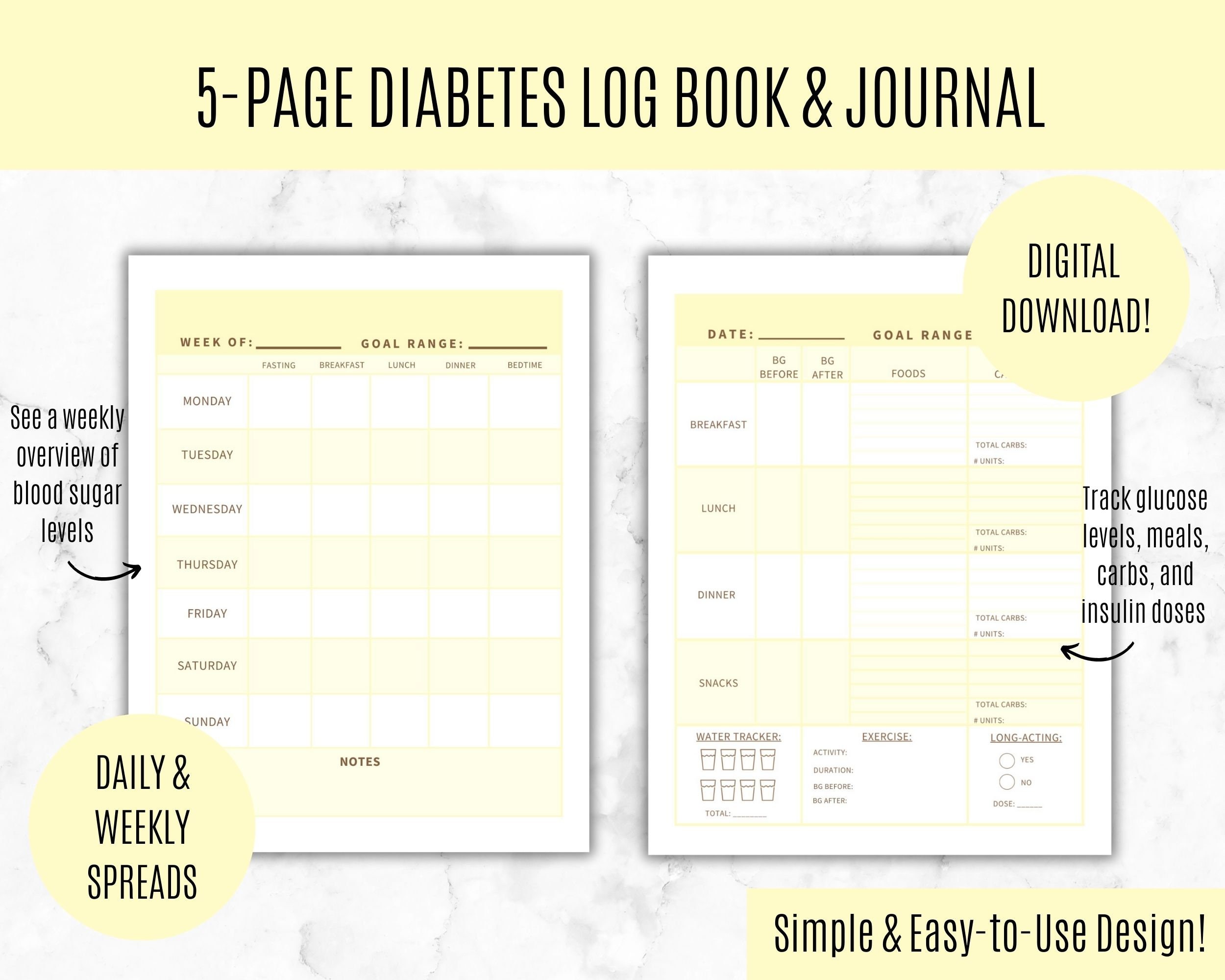 Digital Diabetic Journal, Printable Blood Sugar Tracker, Type 1 ...