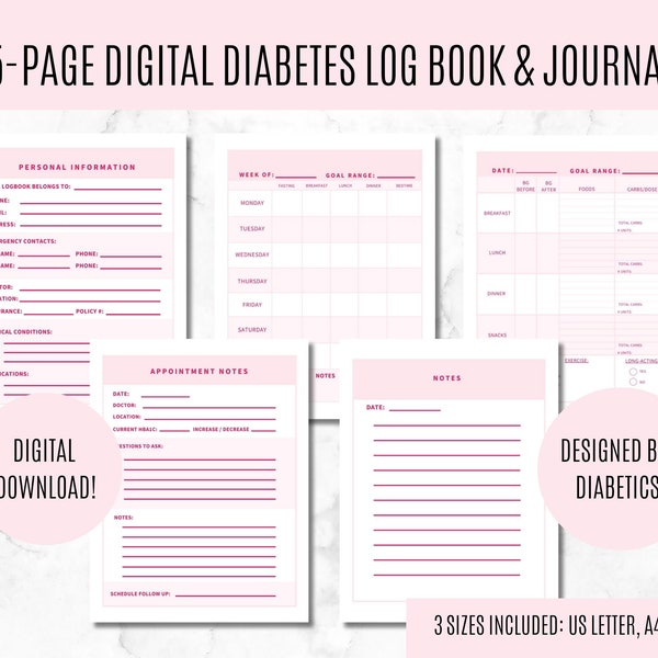 Diabetes Log Book - Etsy