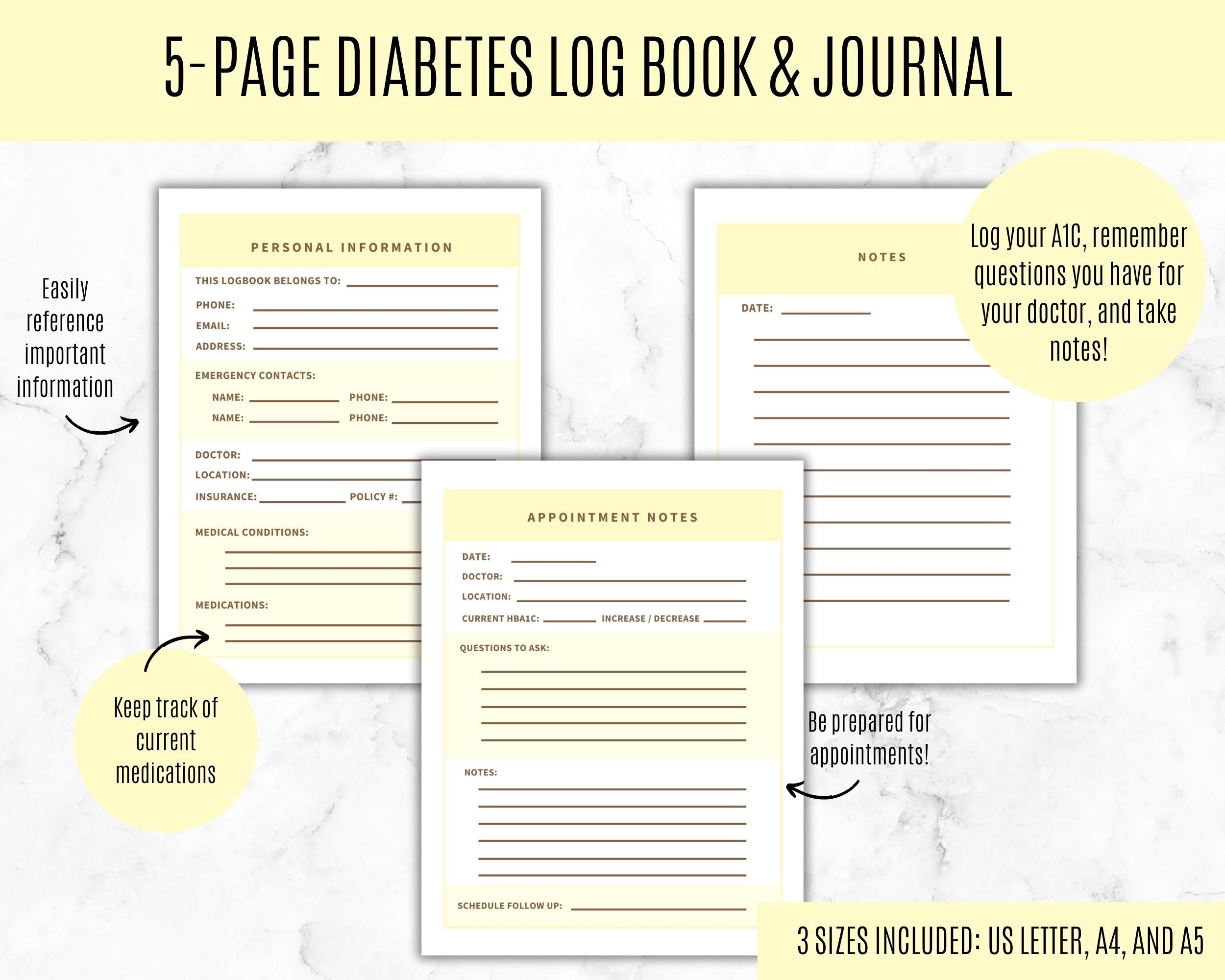 Digital Diabetic Journal, Printable Blood Sugar Tracker, Type 1 ...