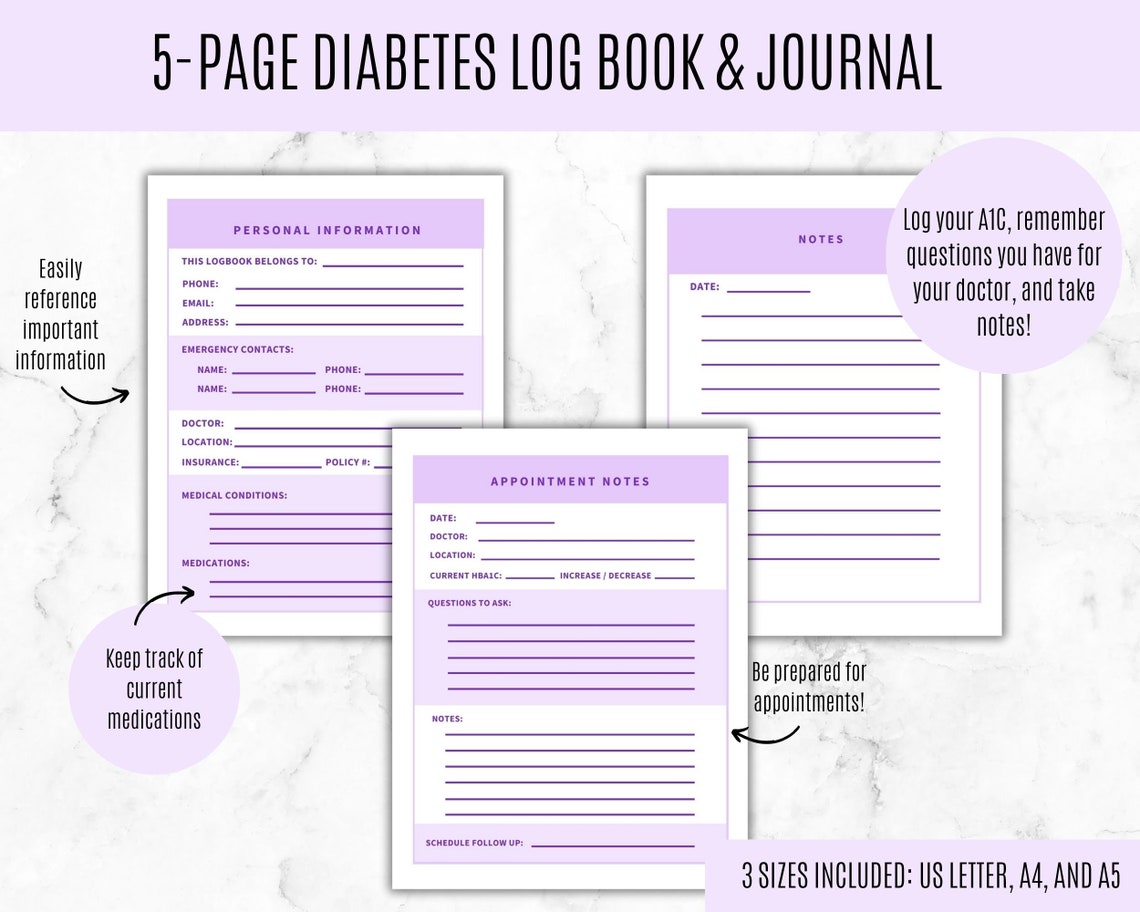 Digital Diabetic Journal, Printable Blood Sugar Tracker, Type 1 ...