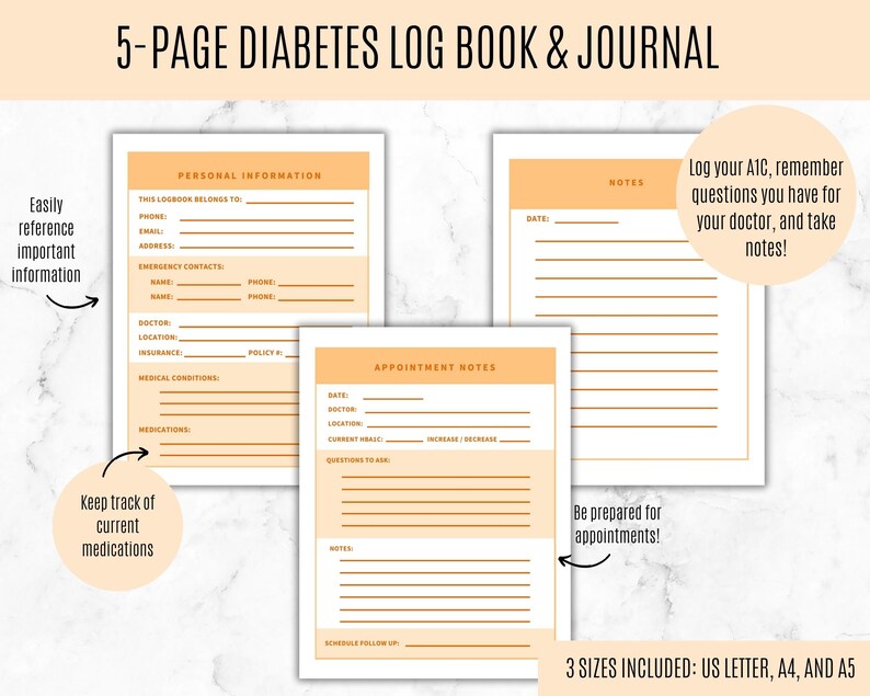 Digital Diabetes Log Book Printable Blood Sugar Tracker Type 1 - Etsy