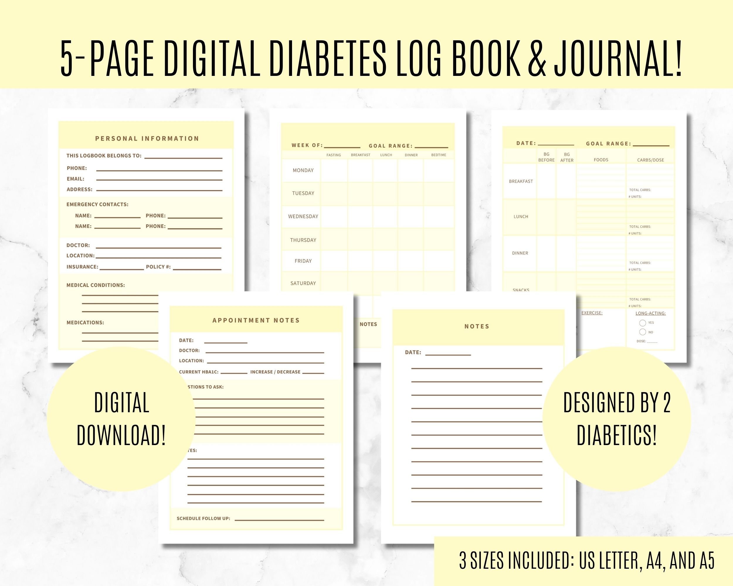 Digital Diabetic Journal, Printable Blood Sugar Tracker, Type 1 ...