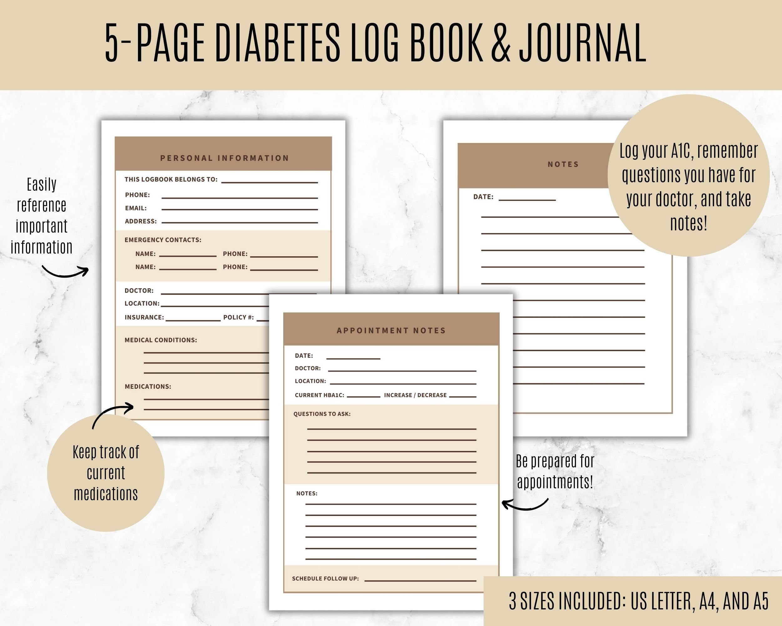 Digital Diabetic Journal Printable Blood Sugar Tracker Type - Etsy